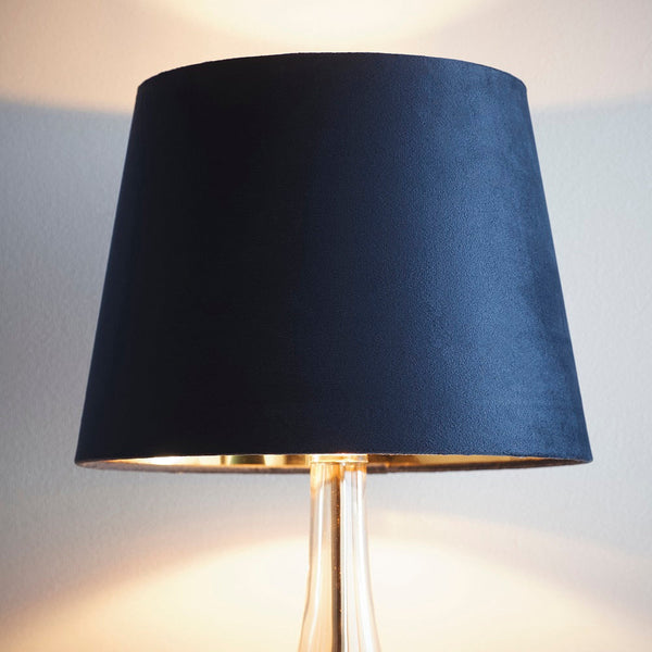 Navy Blue Velvet and Gold Inner Modern Easy Fit Tapered Drum Lampshade ...
